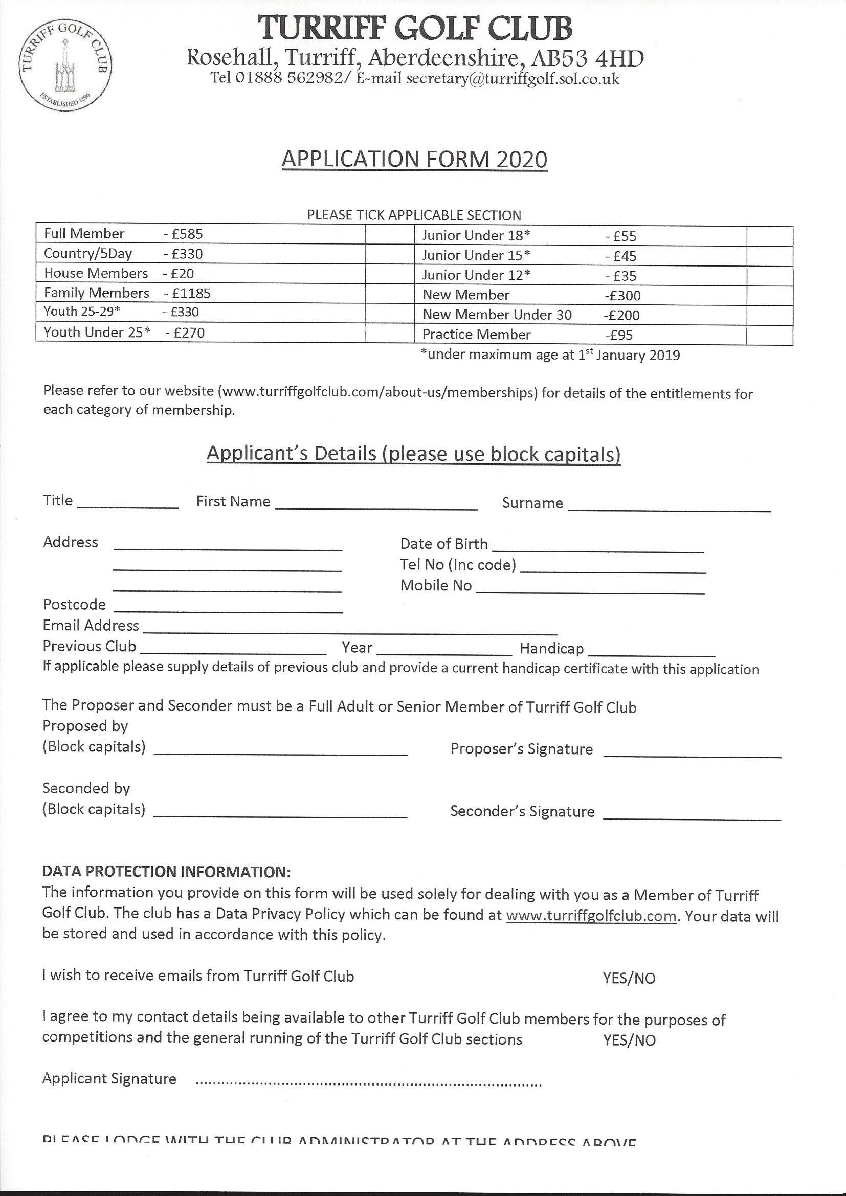 Memberships - Turriff Golf Club